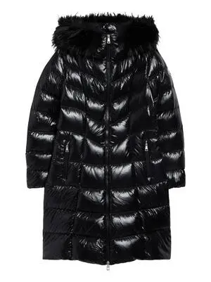 Moncler Quilted Down Coat With Faux Fur Trim - Black