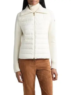 Moncler Mixed Media Quilted Zip Puffer Cardigan - White