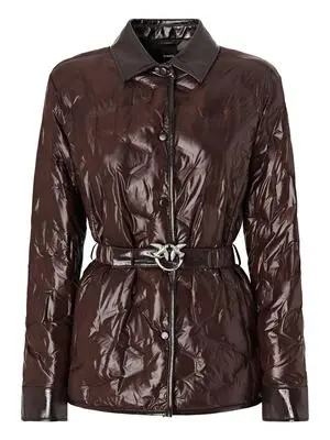 Pinko Belted Quilted Puffer Shirt Jacket - Marrone Testa Moro