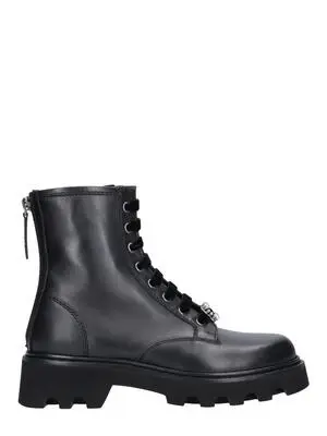 ROGER VIVIER Leather Lace-up Combat Boots With Crystal Embellishment - Black