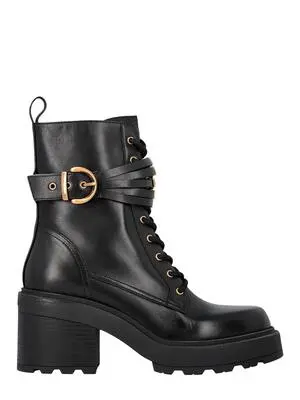Pinko Lace-up Combat Ankle Boots With Block Heel - Nero