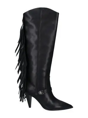 Pinko Fringe Knee-high Boots With Pointed Toe - Black
