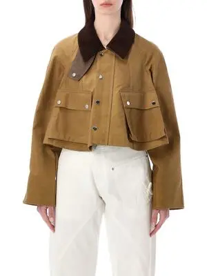 JW Anderson Cropped Waxed Cotton Barn Jacket With Corduroy Collar - Biscuit