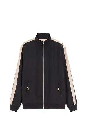 Valentino Garavani Vgold High-neck Nylon Zip Sweatshirt With Contrast Side Bands - Black