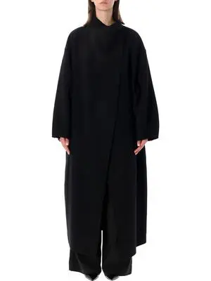 THE FRANKIE SHOP Oversized Wool Blend Wrap Coat - Nero