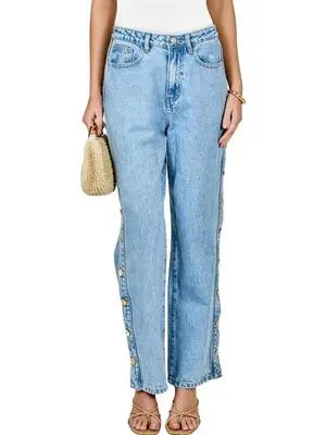 ENDLESS ROSE Endless Rose Side Button Straight Leg Jeans