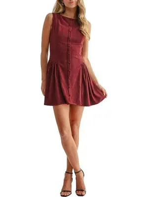ALL IN FAVOR Corduroy Boatneck Fit-and-flare Minidress - Chestnut