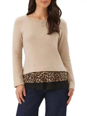 Karen Kane Layered Contrast Sweater - Light Tan