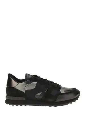 Valentino Garavani Rockrunner Camouflage Laminated Sneakers - Black