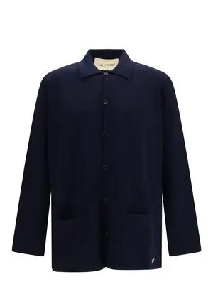 Valentino Garavani Wool Cardigan With Vlogo Detail - Blue