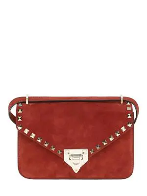 Valentino Garavani VALENTINO GARAVANI Rockstud Mini Suede Shoulder Bag Red