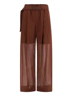 Brunello Cucinelli Cotton Organza Loose Pants With Monili Embellishment - Brown