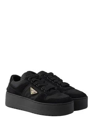Prada Downtown Bold Re-nylon And Suede Platform Sneakers - Black