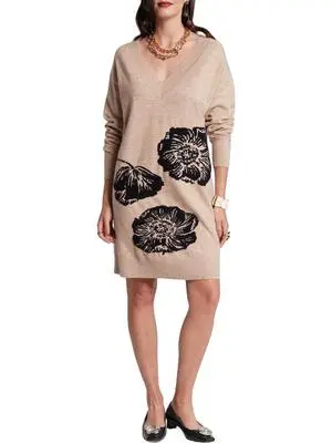 FRANCES VALENTINE Skye V-neck Floral Dress - Camel/navy