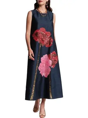 FRANCES VALENTINE Sleeveless Midi Dress - Navy/multi