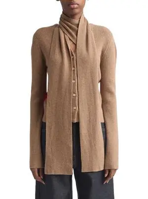 EENK Layered Wool Cardigan With Scarf Detail - Beige