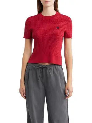 ROWING BLAZERS Sheep Cotton Cable Knit Sweater - Red