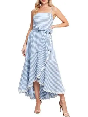 FLYING TOMATO FLYING TOMATO Striped High-Low Maxi Dress With Ruffled Skirt And Sash