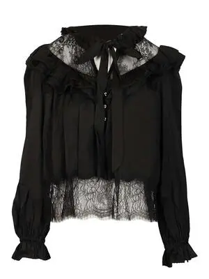 SELF-PORTRAIT Lace Ruffle Blouse - Black