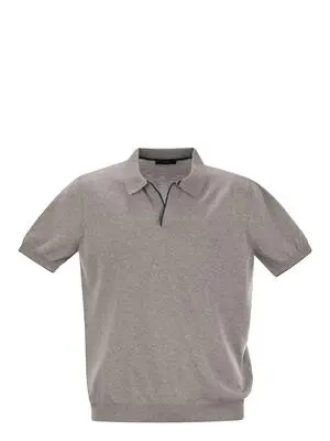 FAY Cotton Buttonless Polo Shirt - Gray