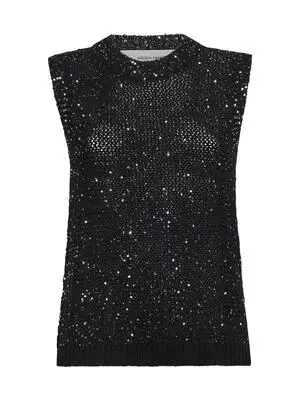 GOLDEN GOOSE Black Sequin Mesh Journey Top - Multicolor