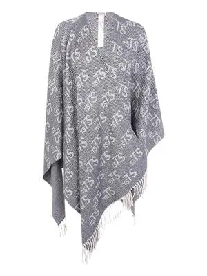 TWINSET Poncho With Chevron Pattern And Fringe Trim - Black