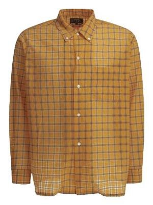 BEAMS Open Bd Nylon Airy Plaid Casual Shirt - Orange