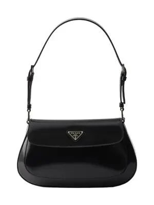 Prada Cleo Brushed Leather Shoulder Bag - Black