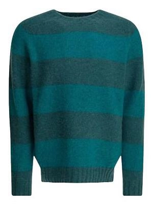 BEAMS Striped Crew Neck Sweater - Blue