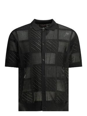 BEAMS Textured Knit Buttondown Polo Shirt - Black