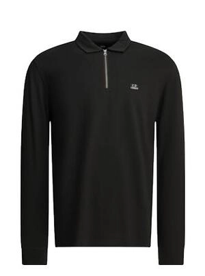 C.P. COMPANY Halfzip Polo Logo Shirt - Black
