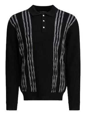 BEAMS Wool Striped Polo Sweater - Black