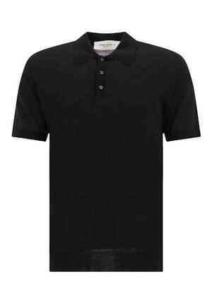 GOLDEN GOOSE Merino Wool Buttondown Polo Shirt - Black