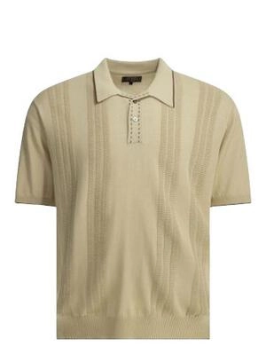 BEAMS Textured Knit Buttondown Polo Shirt - Beige