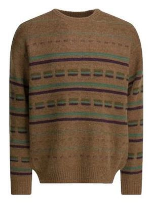 BEAMS Striped Wool Blend Crewneck Sweater - Brown