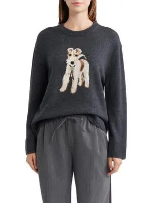 ROWING BLAZERS Merino Wool & Cashmere Terrier Intarsia Sweater - Heather Gray