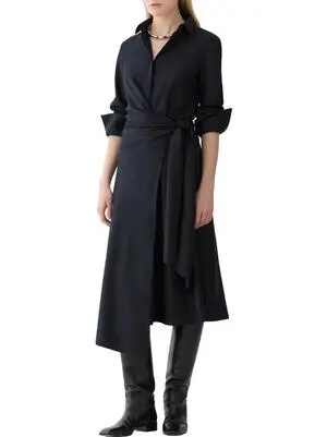Lafayette 148 New York Wool Wrap Midi Dress - Ink