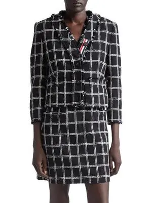 Thom Browne Windowpane Check V-neck Cardigan Jacket - Black