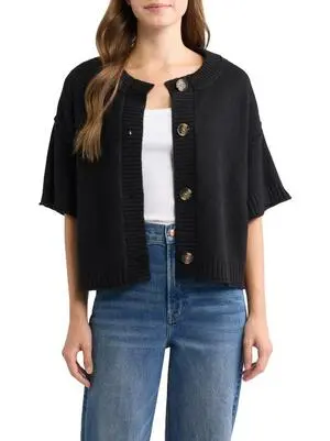 CITY BLUES Broome Short Sleeve Crop Cardigan - Black