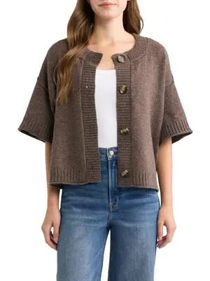 CITY BLUES Broome Short Sleeve Crop Cardigan - Earth
