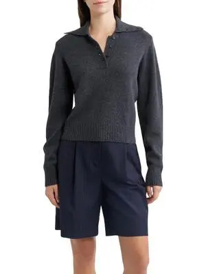 ROWING BLAZERS Merino Wool & Cashmere Polo Sweater - Heather Gray