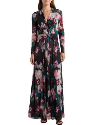 Anne Klein Twist Front Maxi Dress - Deep Jade Multi