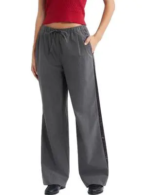 ROWING BLAZERS Pinstripe Wide Leg Pants With Side Stripes - Gray