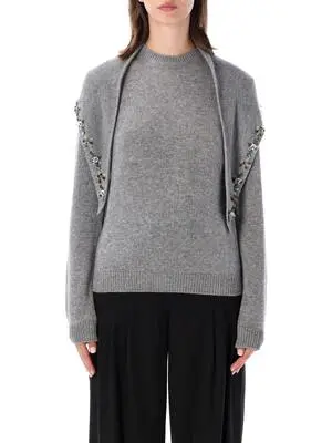 Prada PRADA Embellished Cashmere Sweater With Draped Scarf Detail Grigio