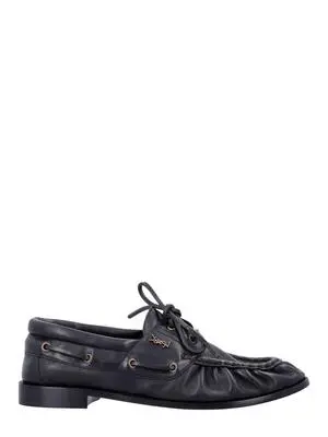 Saint Laurent Leather Boat Shoe Loafers - Nero