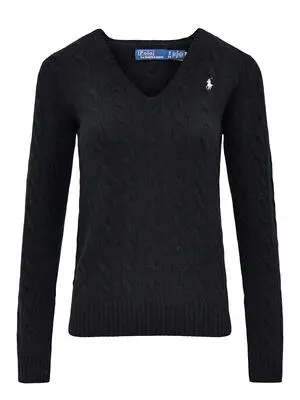 RALPH LAUREN RALPH LAUREN V-Neck Cable Knit Sweater With Embroidered Logo