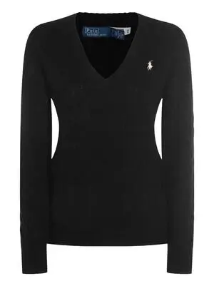 Ralph Lauren V-neck Cable Knit Sweater With Embroidered Logo - Black