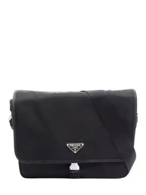 Prada Saffiano Trimmed Tessuto Messenger Bag - Black
