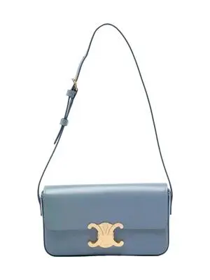 Celine 2021 Shiny Calfskin Triomphe Claude Shoulder Bag Blue