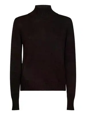 BLANCA VITA Ribbed Knit Mock Neck Sweater - Brown